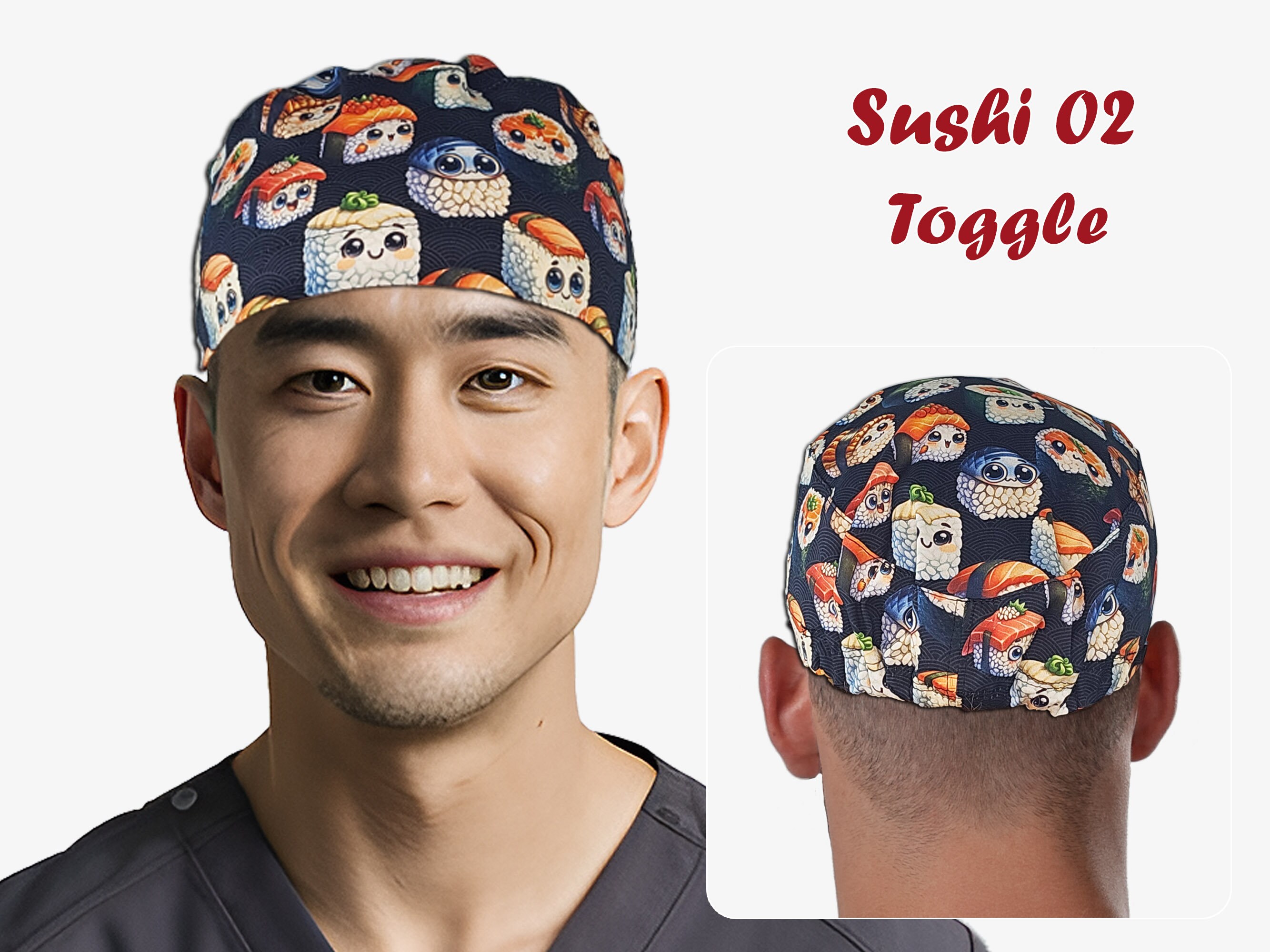 Cute Sushi Scrub Cap for Men, Japanese Food Scrub Hat, Unisex Surgical ...