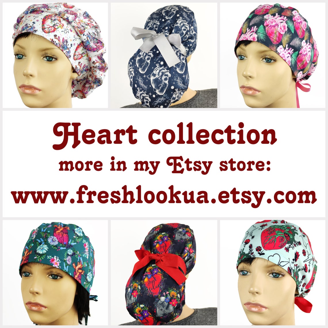 Anatomy Heart Scrub Caps for Women, Surgical Hat Ponytail, Cardiology ...