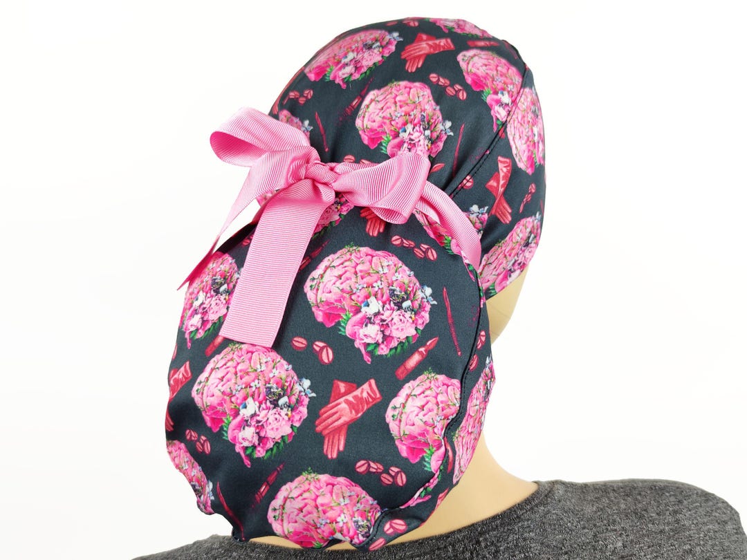 Floral Brain Scrub Caps for Women, Ponytail Surgical Hat, Euro Scrub ...