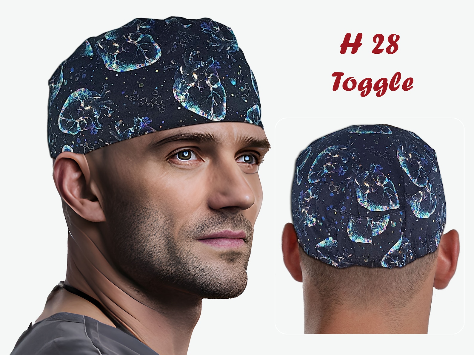 Cardiac Man Scrub Cap, Anatomy Heart Surgical Hat, Unisex Toggle ...