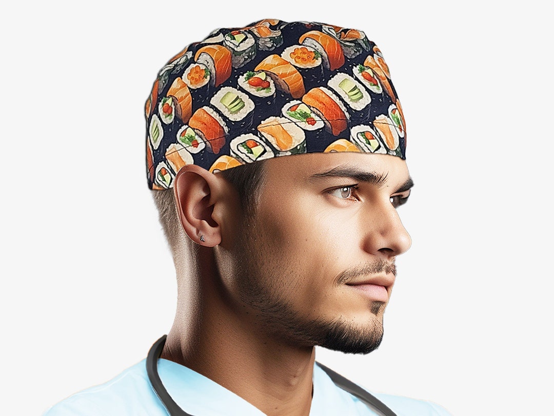 Man Scrub Cap, Sushi Lover Surgeon Hat, Japanese Food Scrub Hat - Etsy
