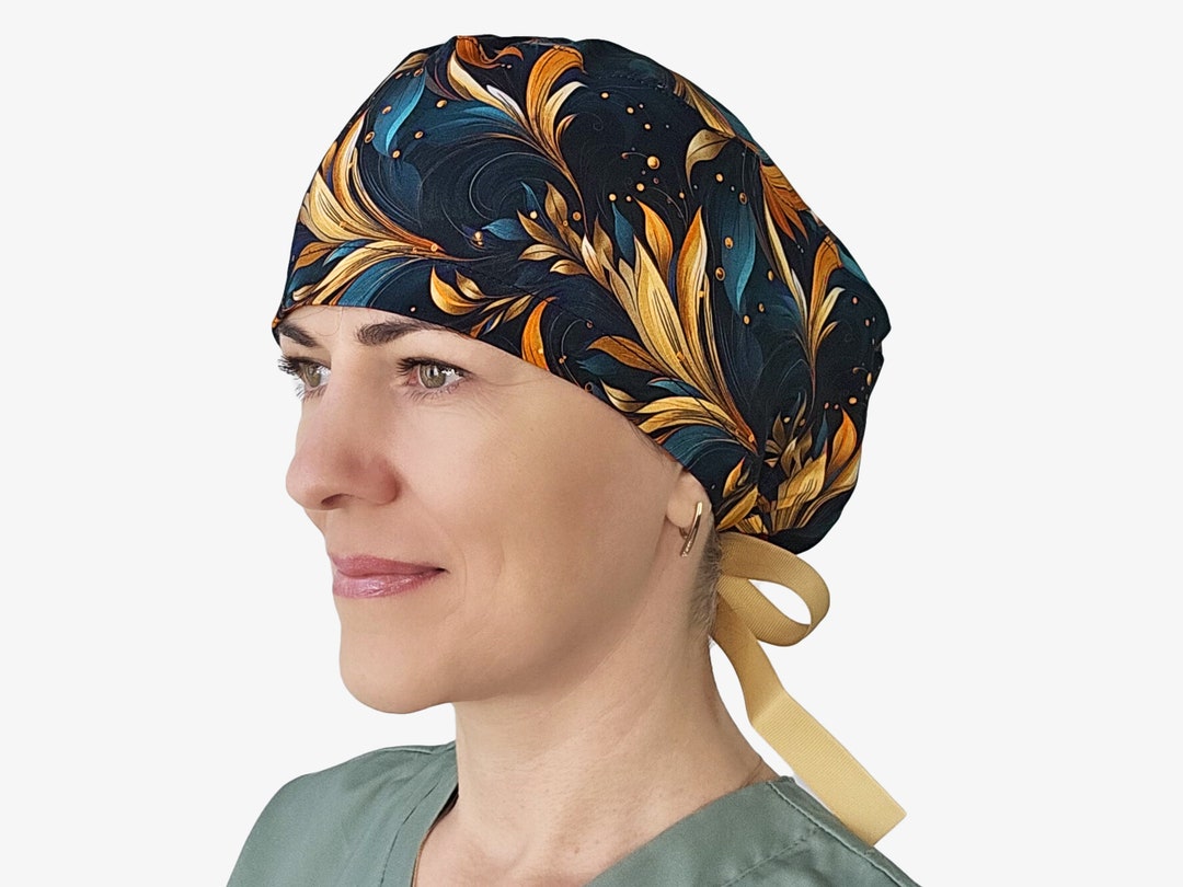 Floral Scrub Caps for Women, Ponytail Surgical Cap, Fall Scrub Hats ...