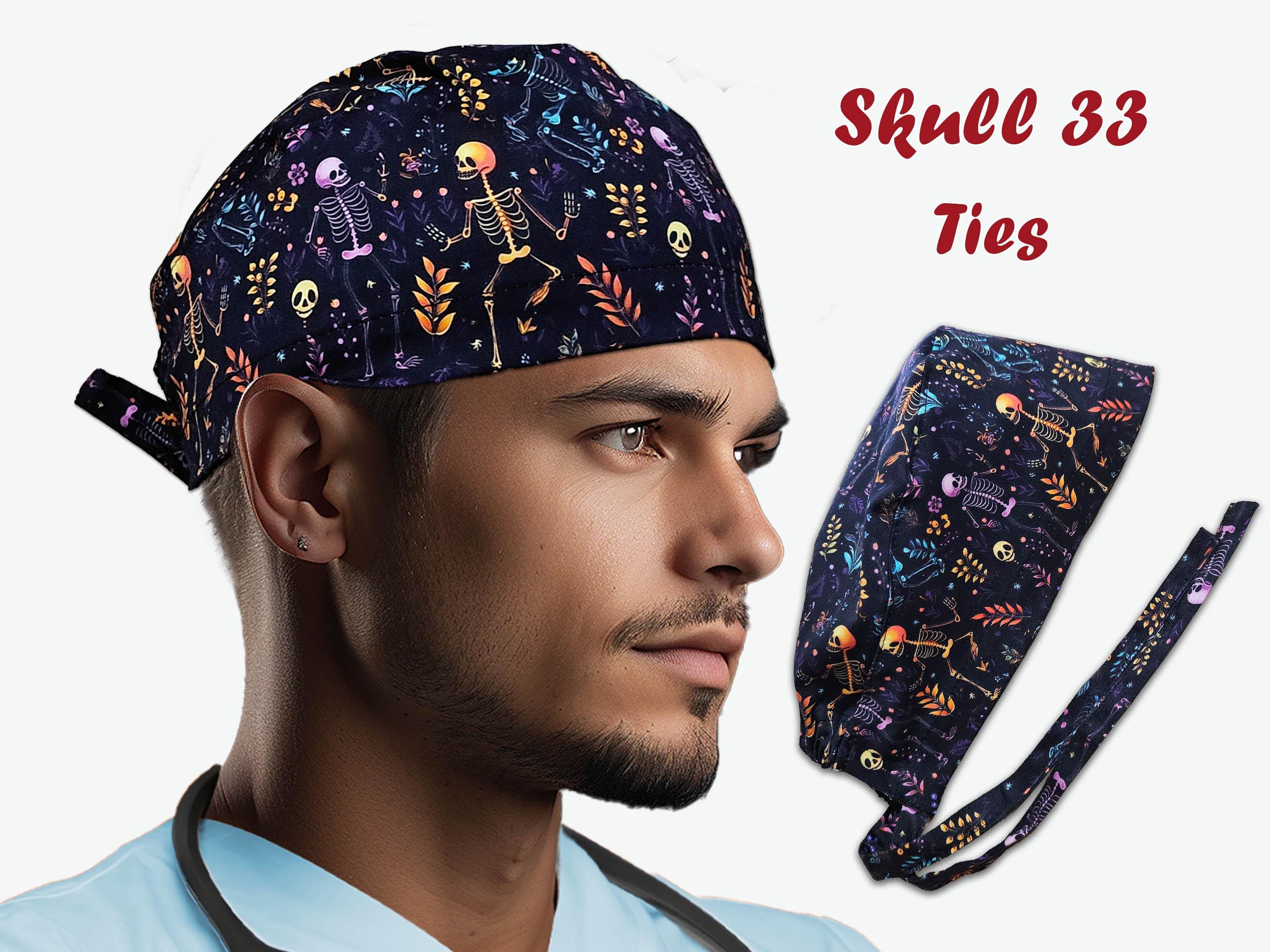 Funny Man Scrub Cap With Skeletons, Surgical Hat, Halloween Mens Scrub ...