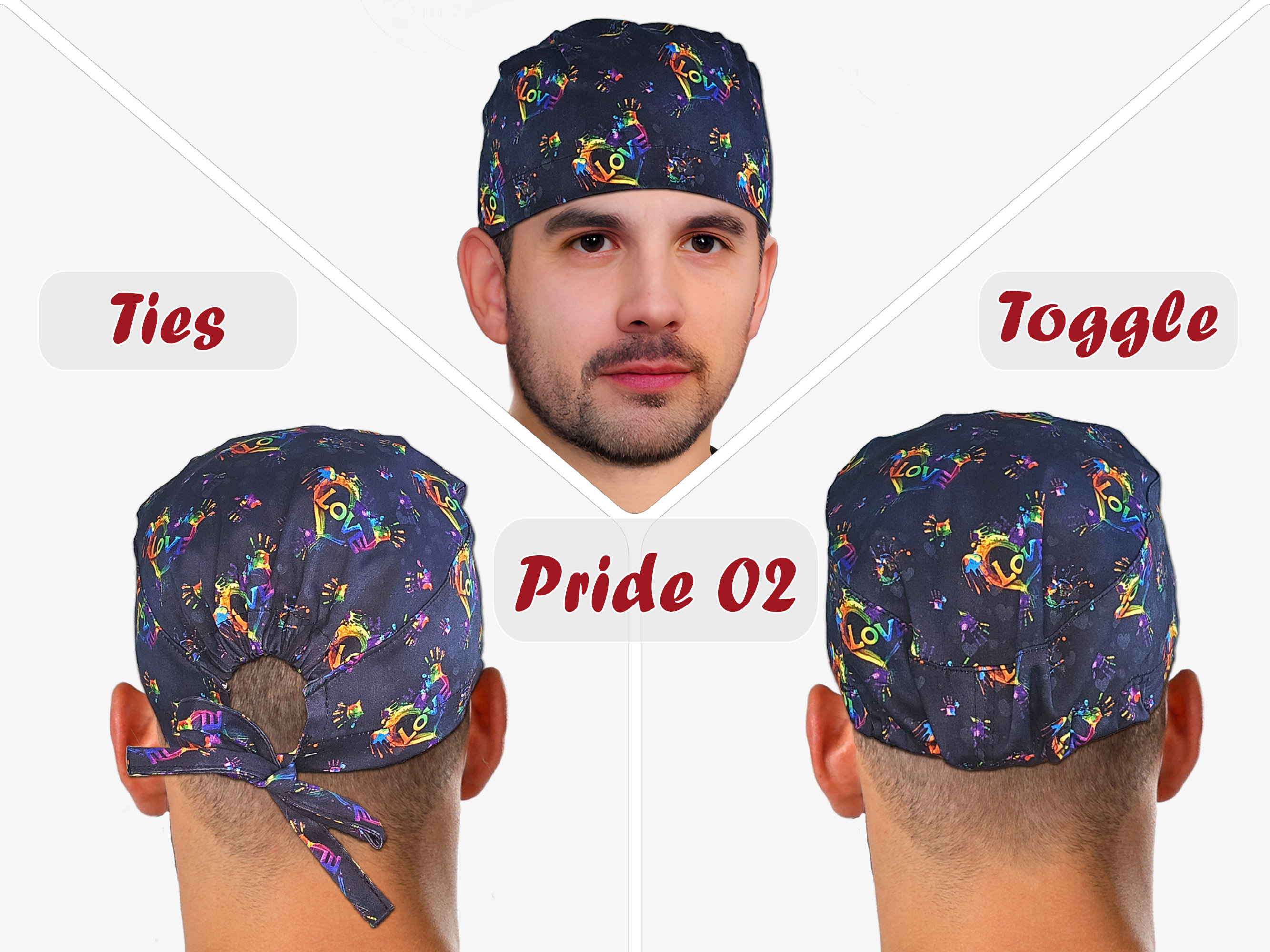 Pride Scrub Cap for Man, Toggle Nurse Cap With Buttons, Unisex Surgical ...