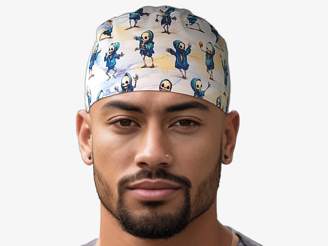 Funny Man Scrub Cap With Skeletons, Surgical Cap, Halloween Mens Scrub ...