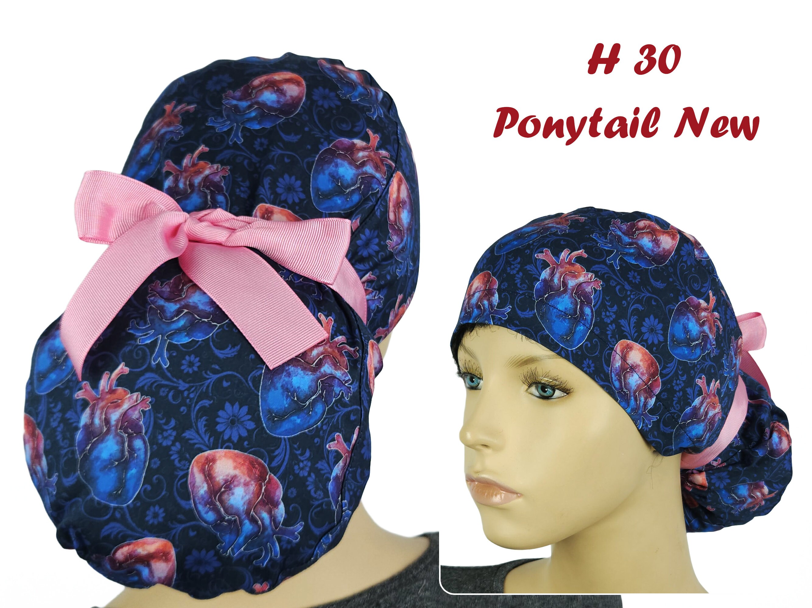 Anatomy Heart Scrub Caps for Women, Surgical Hat Ponytail, Cardiology ...