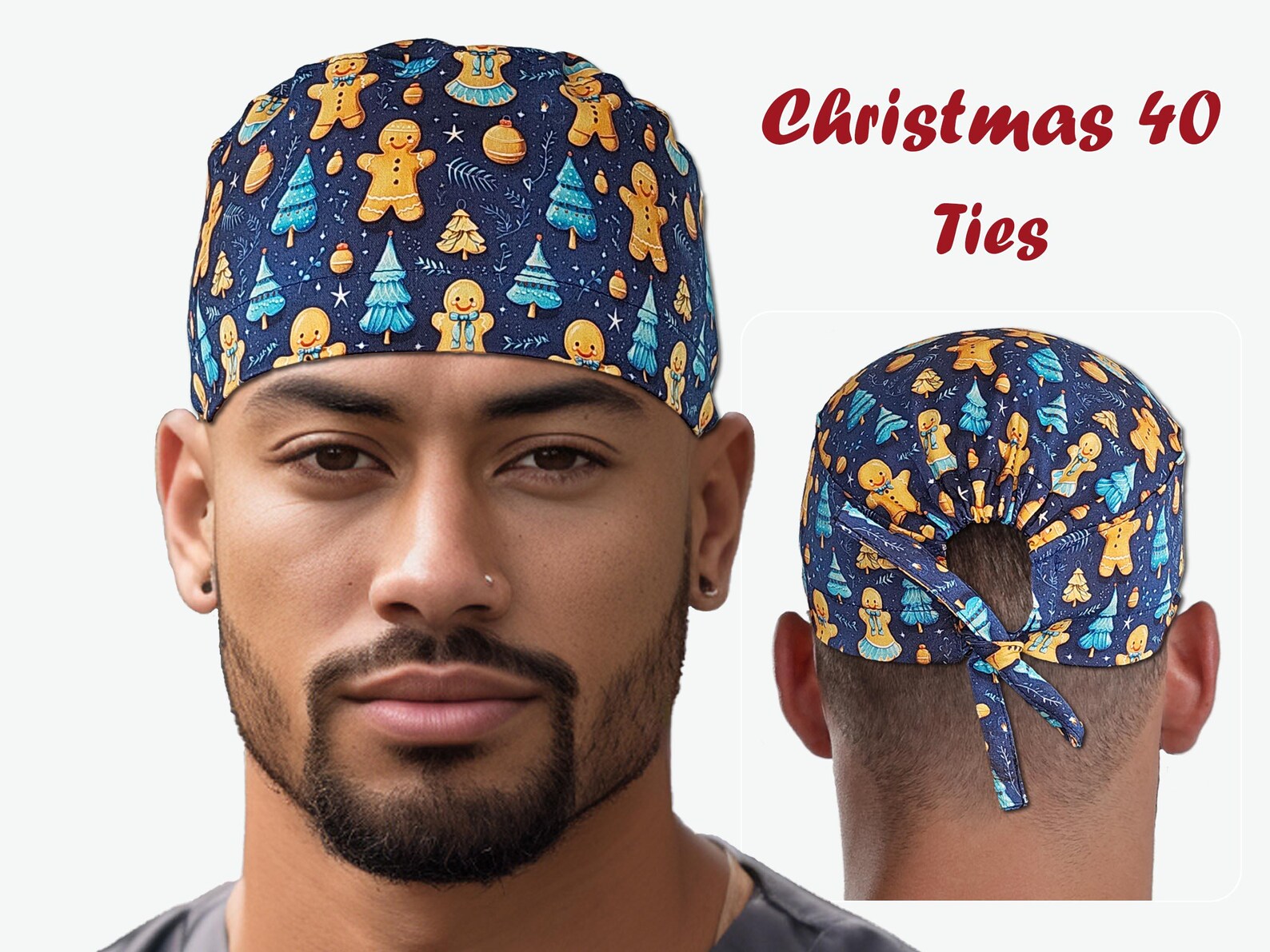 Christmas Man Scrub Hat, Unisex Surgical Cap, Winter Funny Scrub Caps ...