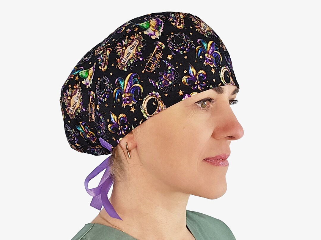 Mardi Gras Scrub Cap, Ponytail Surgical Nurse Cap, Medical Scrub Hats ...