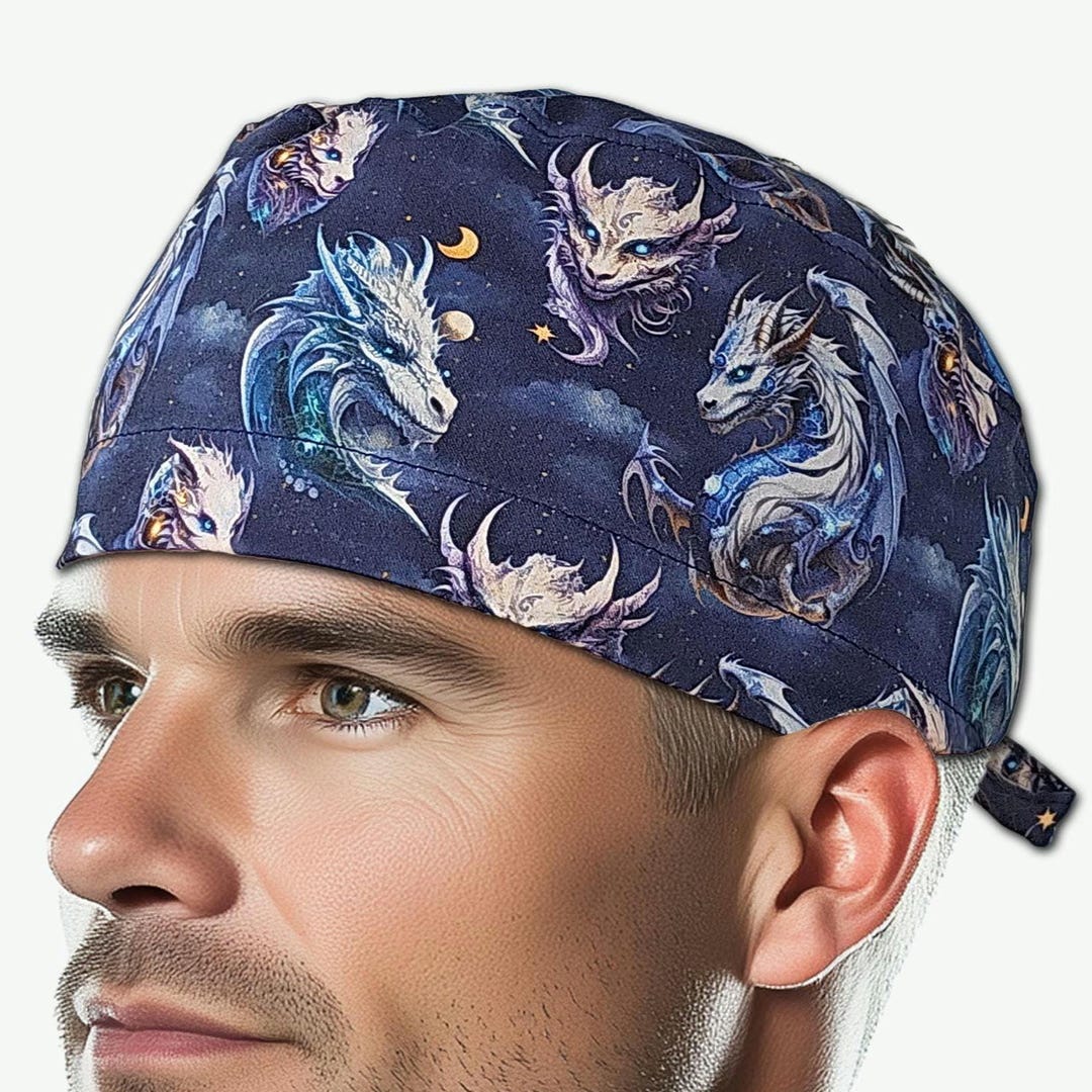 Dragons Man Scrub Hat, Tie Back Surgical Cap, Unisex Medical Headwear ...
