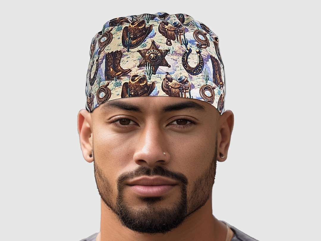 Cowboy Scrub Cap, Unisex Western Scrub Hat, Stretchy Cotton Surgical ...