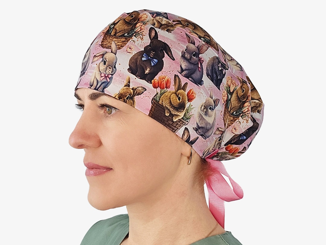 Bunny Surgical Hat, Rabbit Scrub Caps for Women, Spring Pink Nurse Cap ...