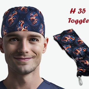 Anatomy Heart Scrub Cap for Men, Cardiac Surgical Hat, Cardiology Nurse ...