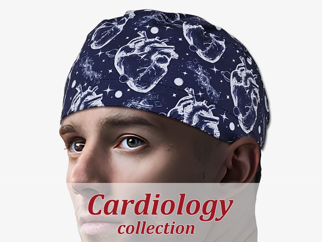 Cardiac Man Scrub Cap, Anatomy Heart Surgical Cap, Unisex Toggle Scrub ...