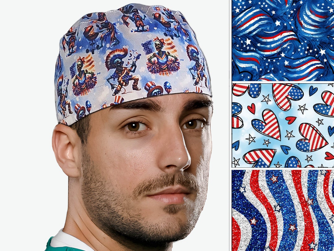 4th July Toggle Scrub Caps for Men, Patriotic Surgical Hat ...