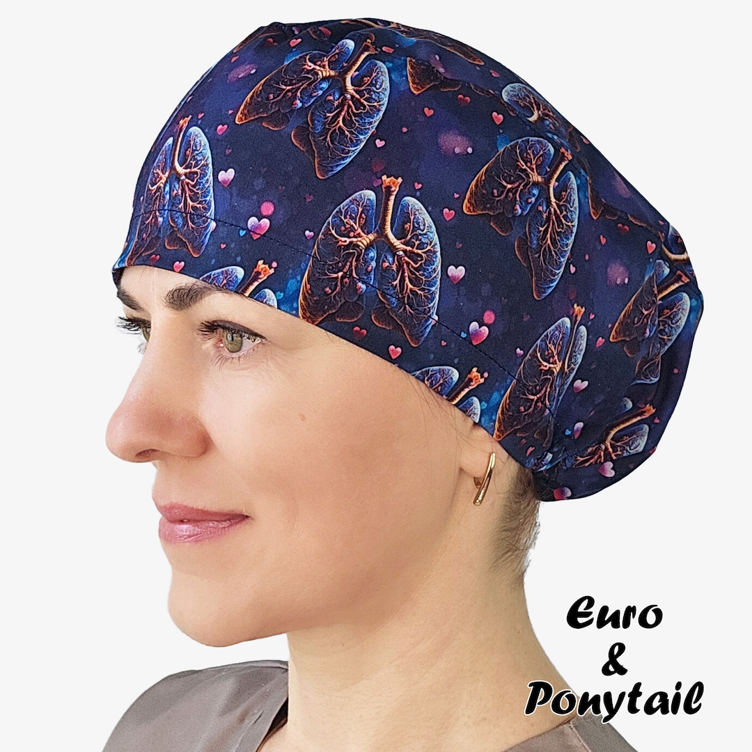 Surgery Euro Scrub Cap, Anatomy Lungs Scrub Hats, Respiratory Nurse Cap ...