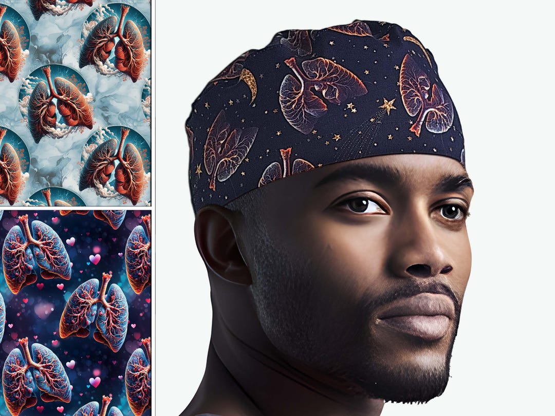 Anatomy Scrub Cap, Man Surgical Hat With Buttons, Tie Back Surgery Hat ...