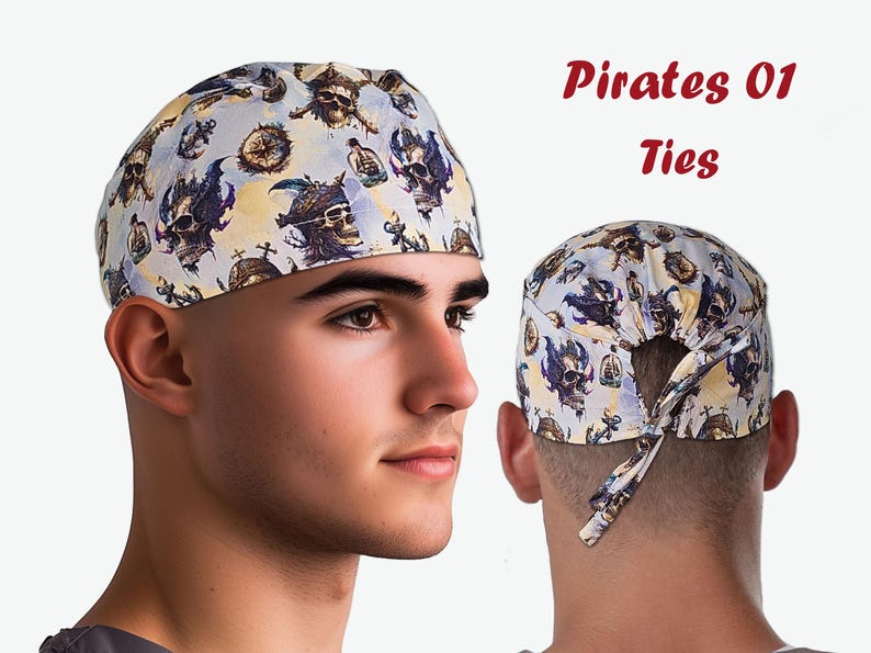 Pirate Skull Print Scrub Cap, Tie Back Surgical Hat - Etsy
