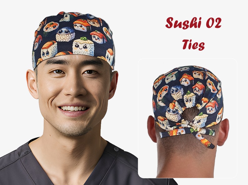 Cute Sushi Scrub Cap for Men, Japanese Food Scrub Hat, Unisex Surgical ...