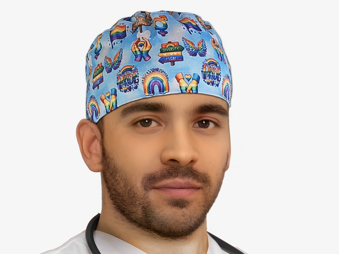 Pride Scrub Cap for Man, Toggle Nurse Cap With Buttons, Unisex Surgical ...