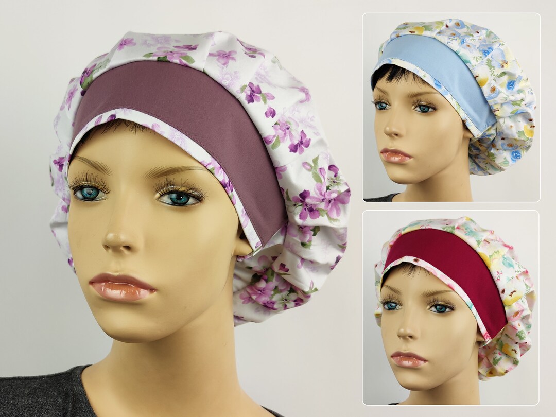 Pink Floral Scrub Hat, Ponytail Scrub Cap for Women, Surgical Caps ...