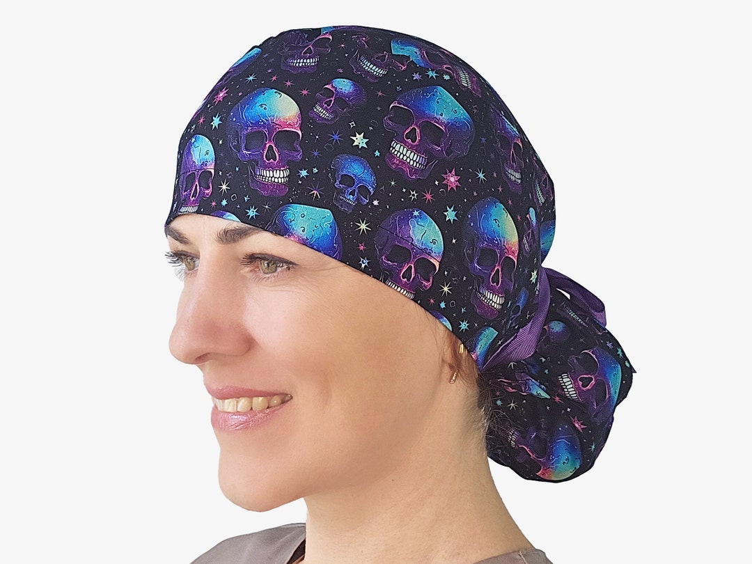 Skull Scrub Cap, Ponytail Surgical Cap for Women, Skull Scrub Hats With ...
