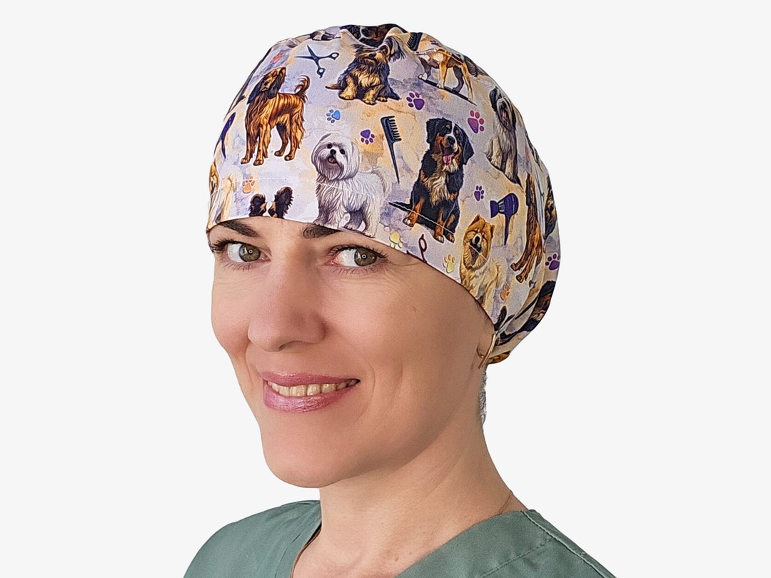 Dogs Lover Scrub Caps, Euro Surgery Cap Women, Pet Grooming Hat, Scrub ...