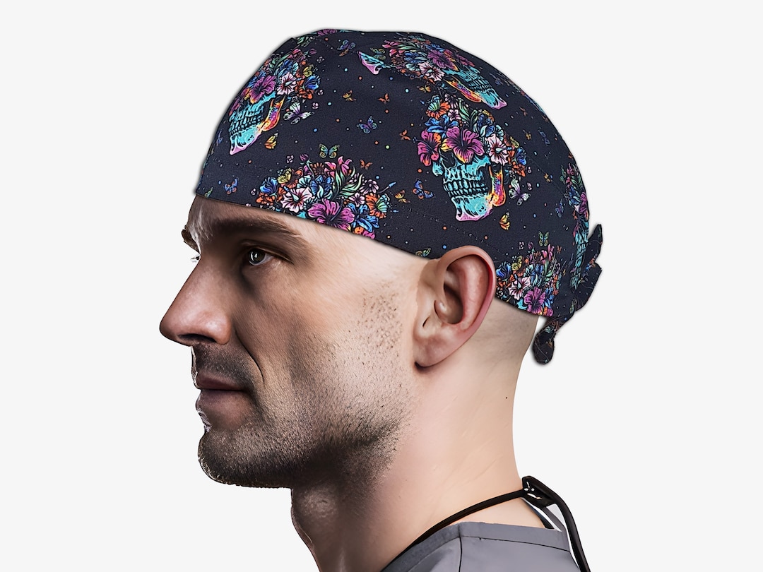 Unisex Skull Scrub Cap, Man Surgery Cap, Surgical Hat, Tie Back Scrub ...