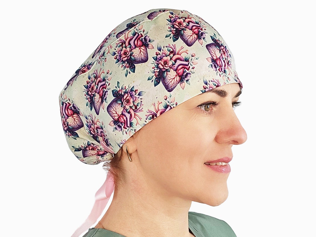 Anatomy Heart Scrub Caps for Women, Surgical Hat Ponytail, Cardiology ...