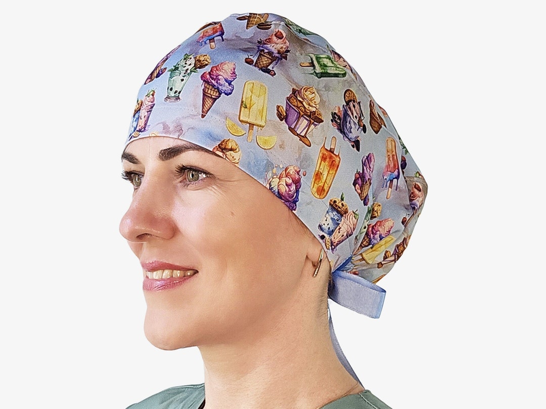 Ice Cream Scrub Caps, Surgical Cap With Ponytail, Sweets Scrub Hats for ...
