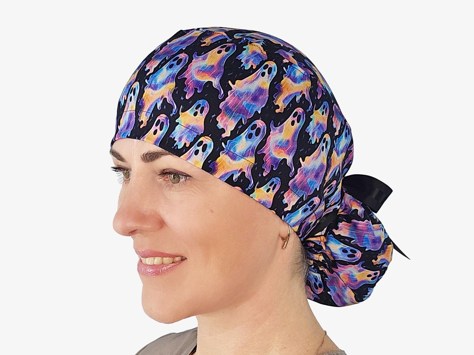 Ghost Scrub Cap, Halloween Women Surgical Cap Ponytail Scrub Cap With ...