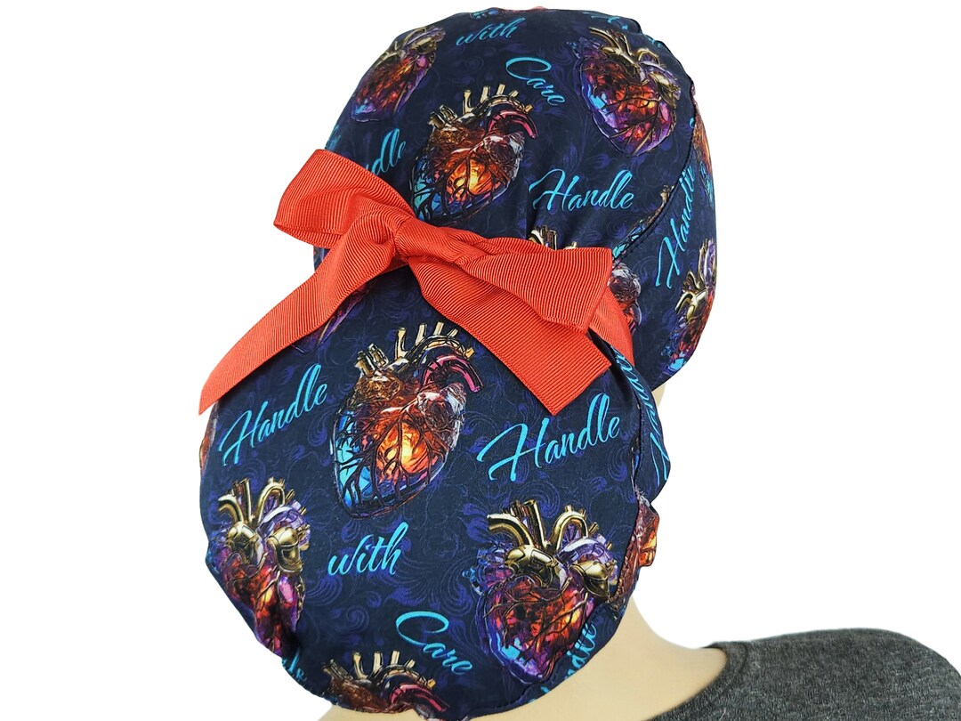 Anatomy Heart Scrub Cap Women, Cardiac Surgical Scrub Hat, Euro Nurse ...