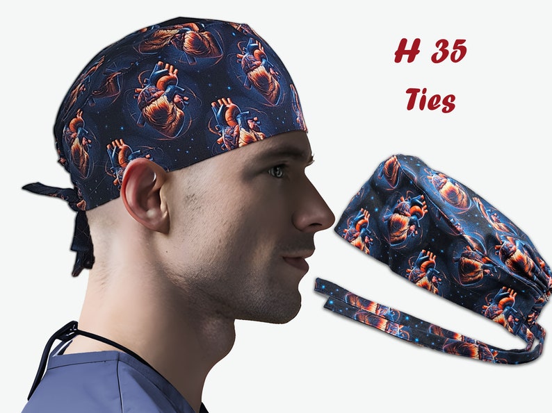 Anatomy Heart Scrub Cap for Men, Cardiac Surgical Hat, Cardiology Nurse ...