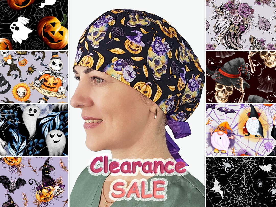 Halloween Ghost Skeleton Scrub Cap, Cotton Surgical Hat, Nurse Medical ...