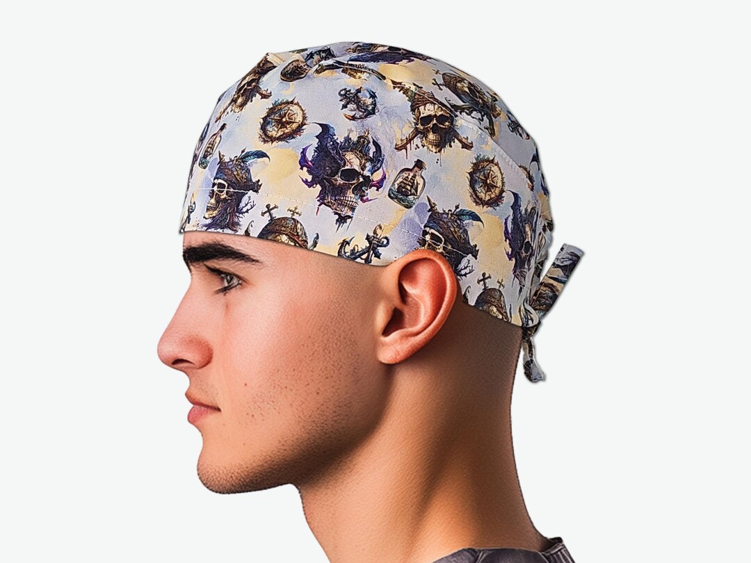 Pirate Skull Print Scrub Cap, Tie Back Surgical Hat - Etsy