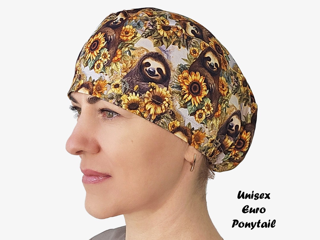 Sloth Scrub Cap, Surgical Hat for Women, Euro Scrub Cap With Toggle ...