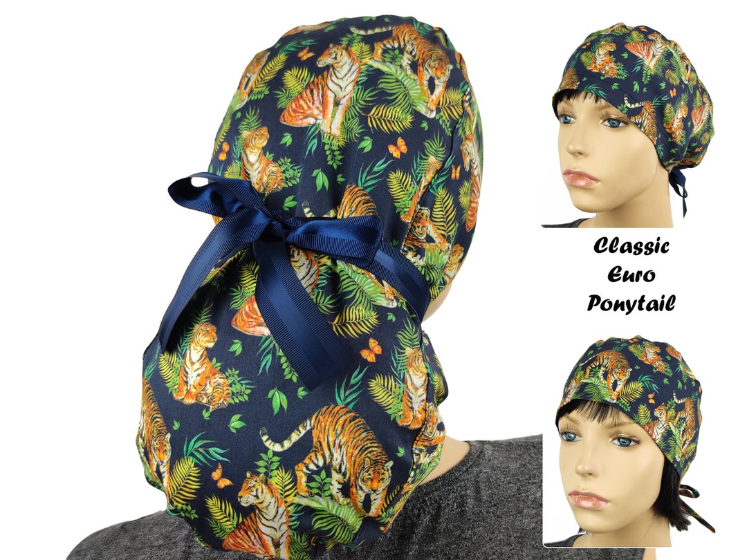 Tiger surgical cap ponytail scrub cap euro nurse cap mens - Etsy Österreich