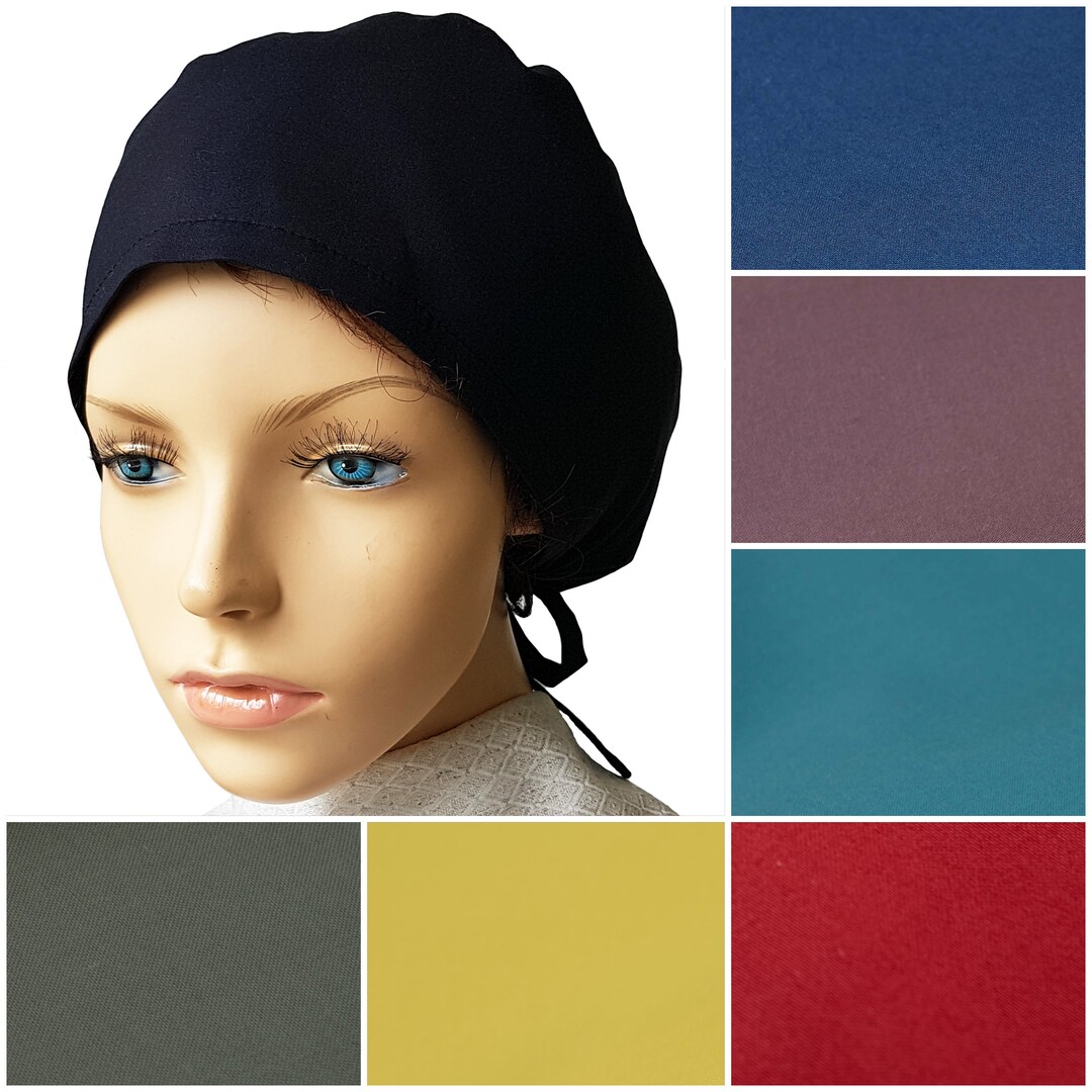 Black Surgery Cap With Buttons, Scrub Caps, Surgical Cap Women, Nurse ...