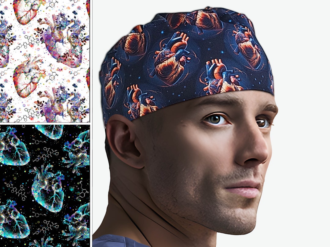 Cardiac Man Scrub Hat Anatomy Heart Surgical Cap Unisex Toggle Scrub