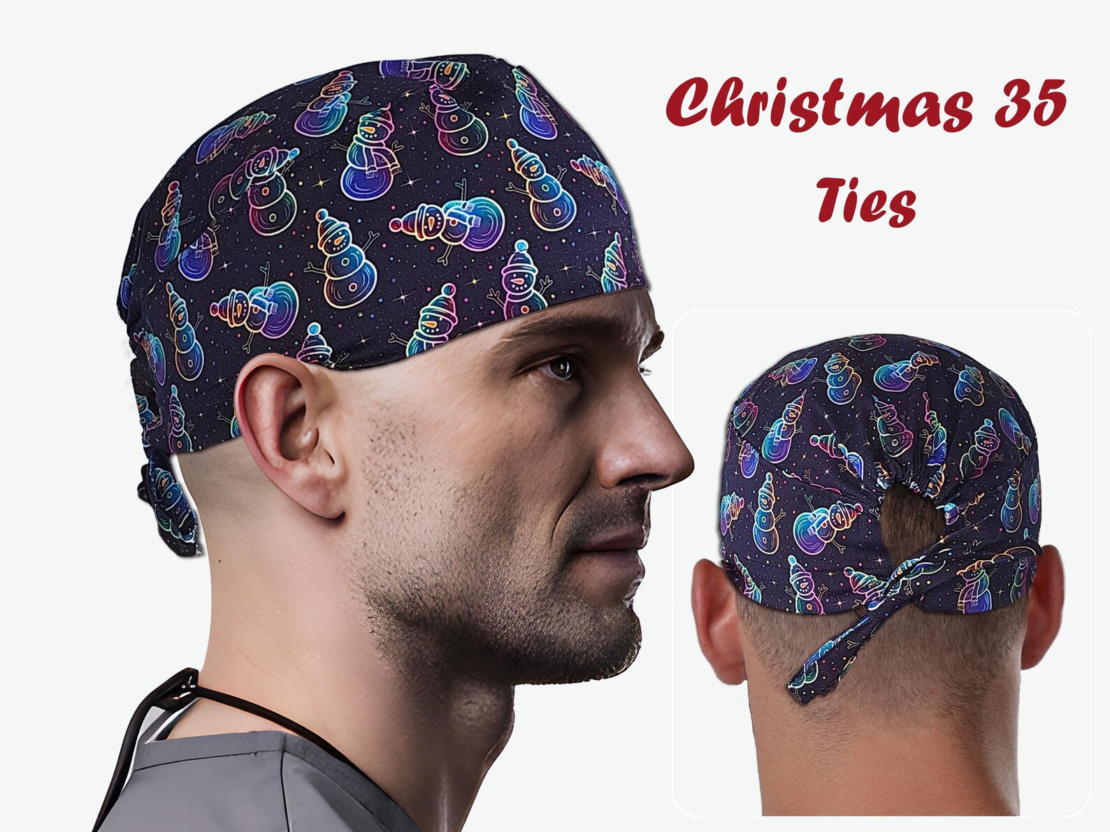 Christmas Man Scrub Hat, Unisex Surgical Cap, Winter Funny Scrub Caps ...