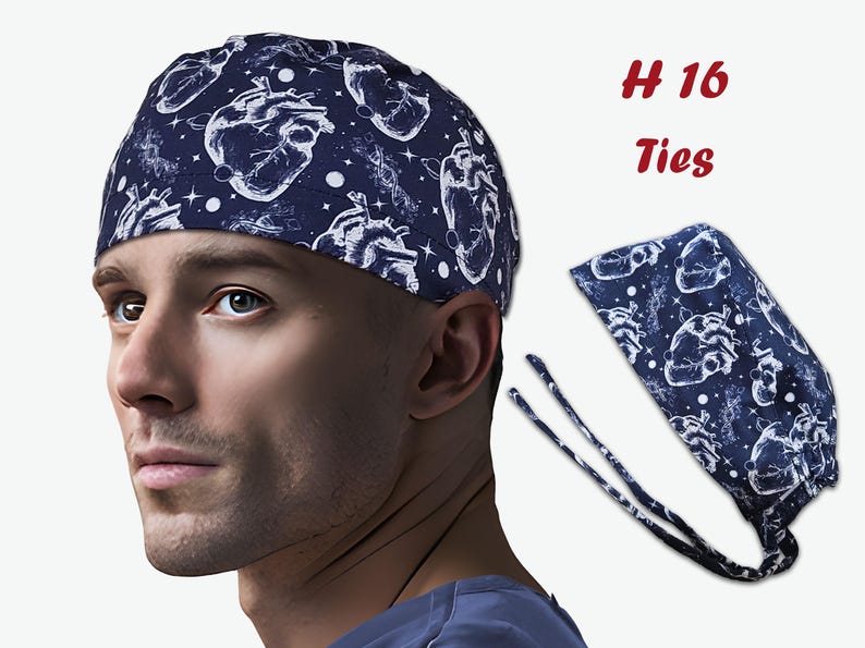 Anatomy Heart Scrub Cap for Men, Cardiac Surgical Hat, Cardiology Nurse ...