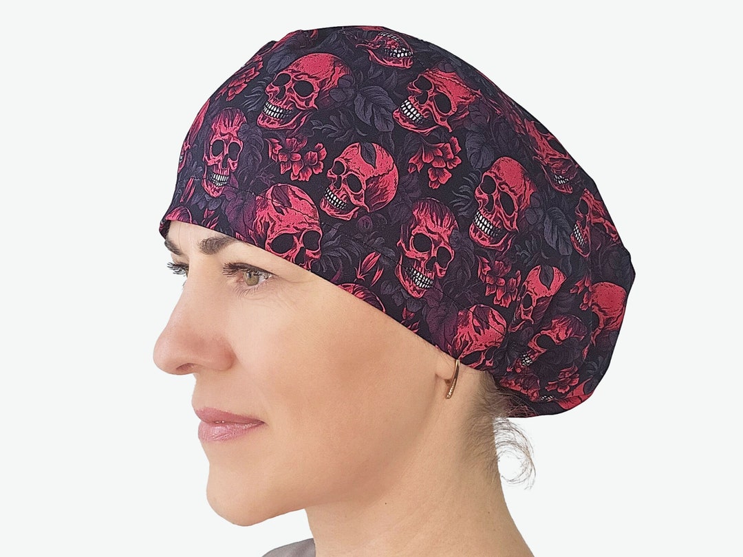 Skull Scrub Caps for Women, Floral Surgical Scrub Hat Ponytail, Nurse ...