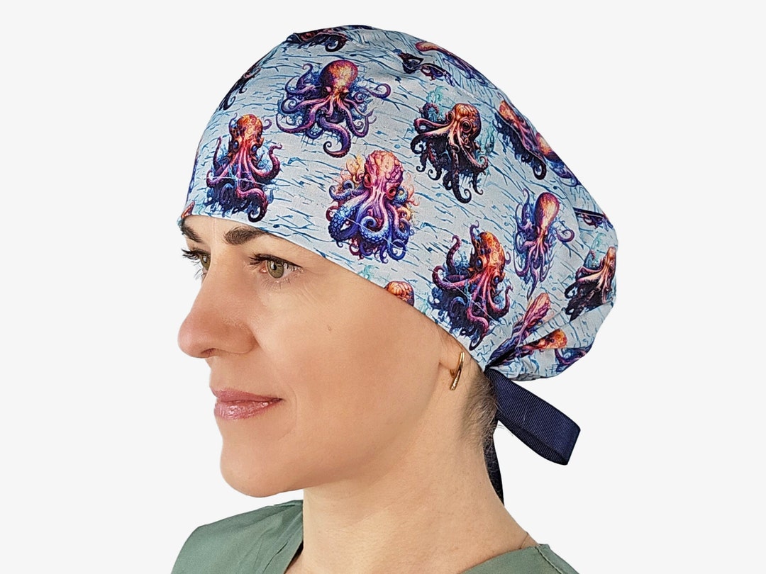 Octopus Scrub Caps, Ponytail Surgical Hat for Nurses, Sea Life Scrub ...
