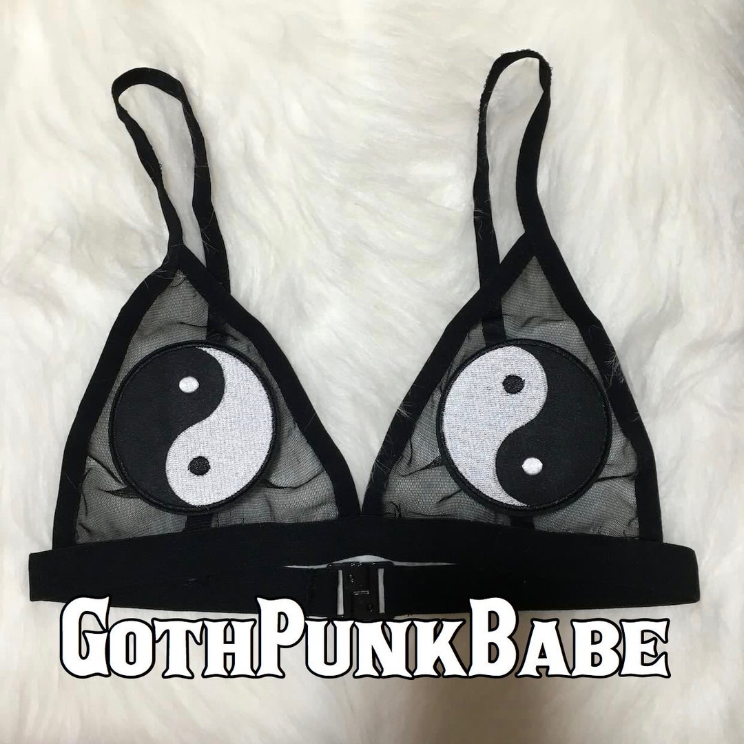 Yin Yang Black Sheer Fishnet Bra. Rave Bra EDM Festival Bra Pole Dance ...