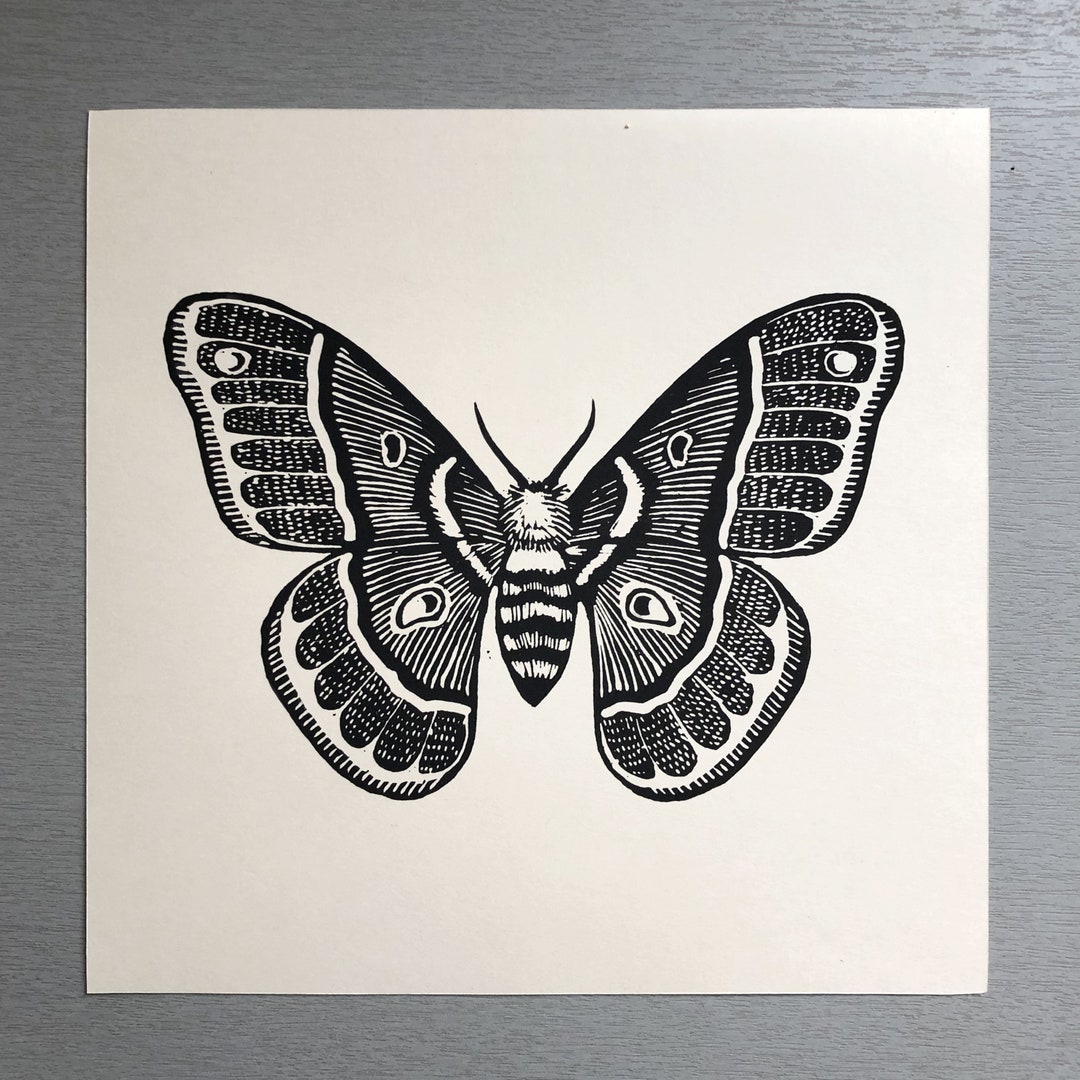Moth Linocut Print Original Hand Printed Linocut Butterfly - Etsy