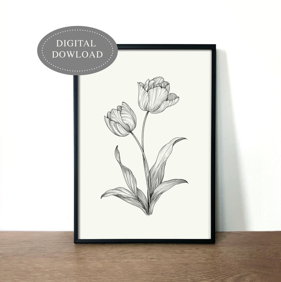 Tulip Flower Instant Download Print, Tulips Printable Wall Art, Digital ...