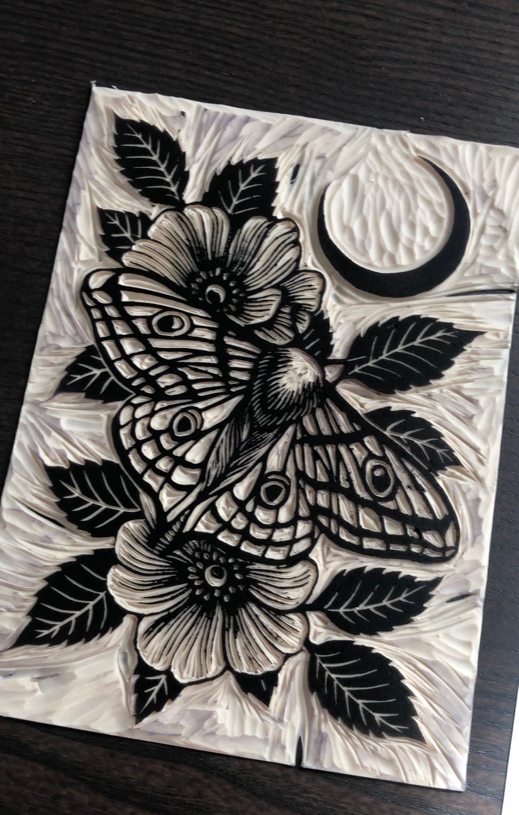 Moon and Moth Linocut Linoprint Handmade Print - Etsy