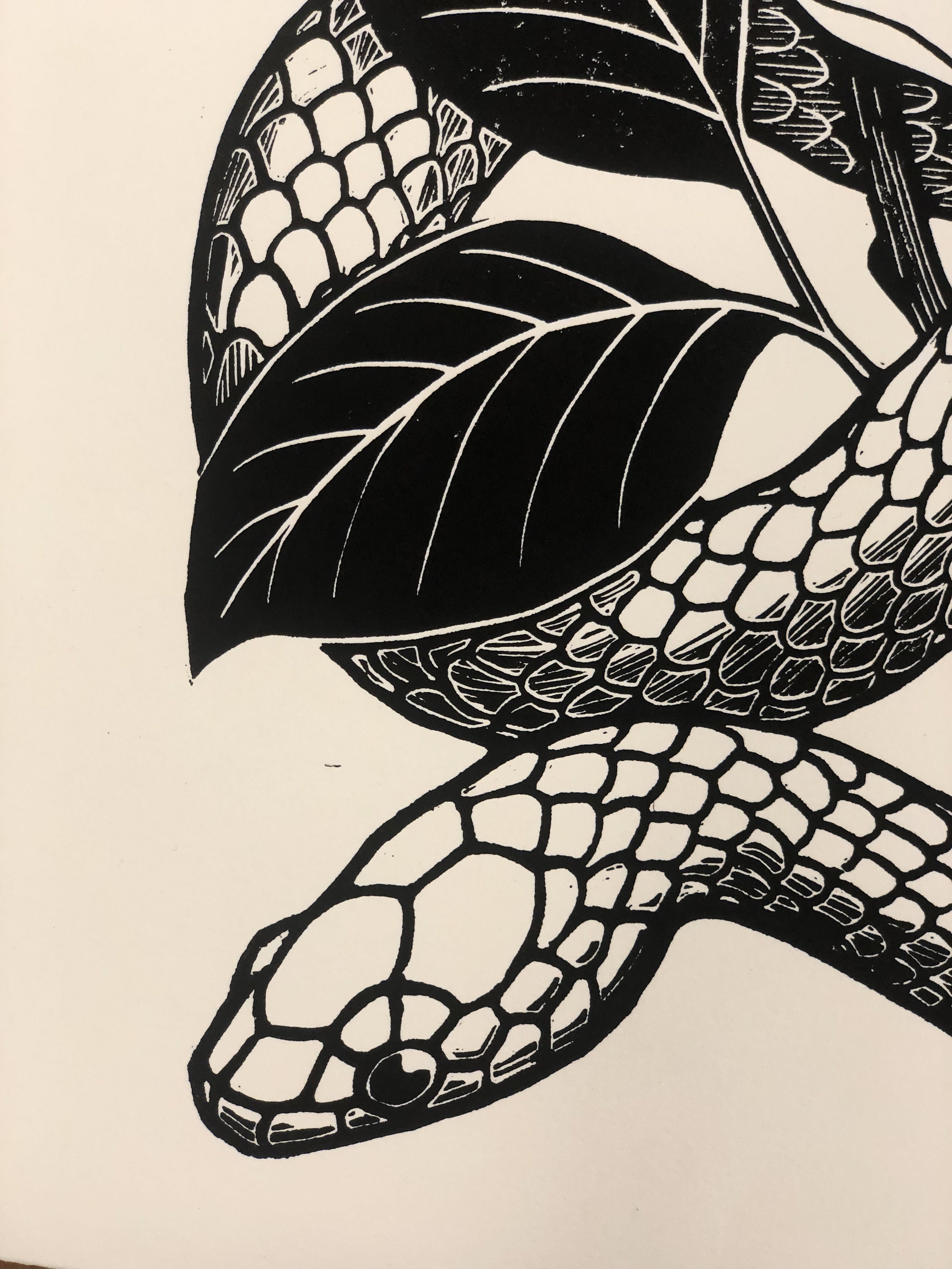 Snake and Magnolia Linocut Lino Print - Etsy