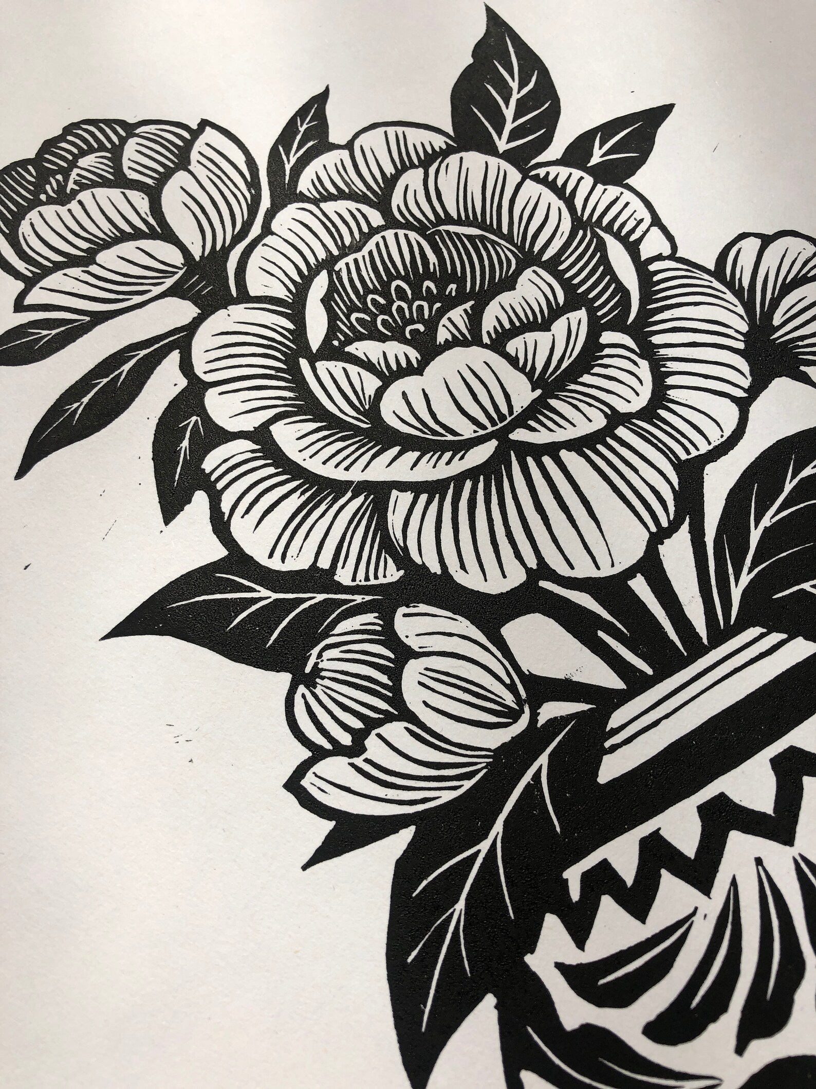 Peonies Vase - Original Linocut Print, A3 Linoleum Print, Hand Printed ...