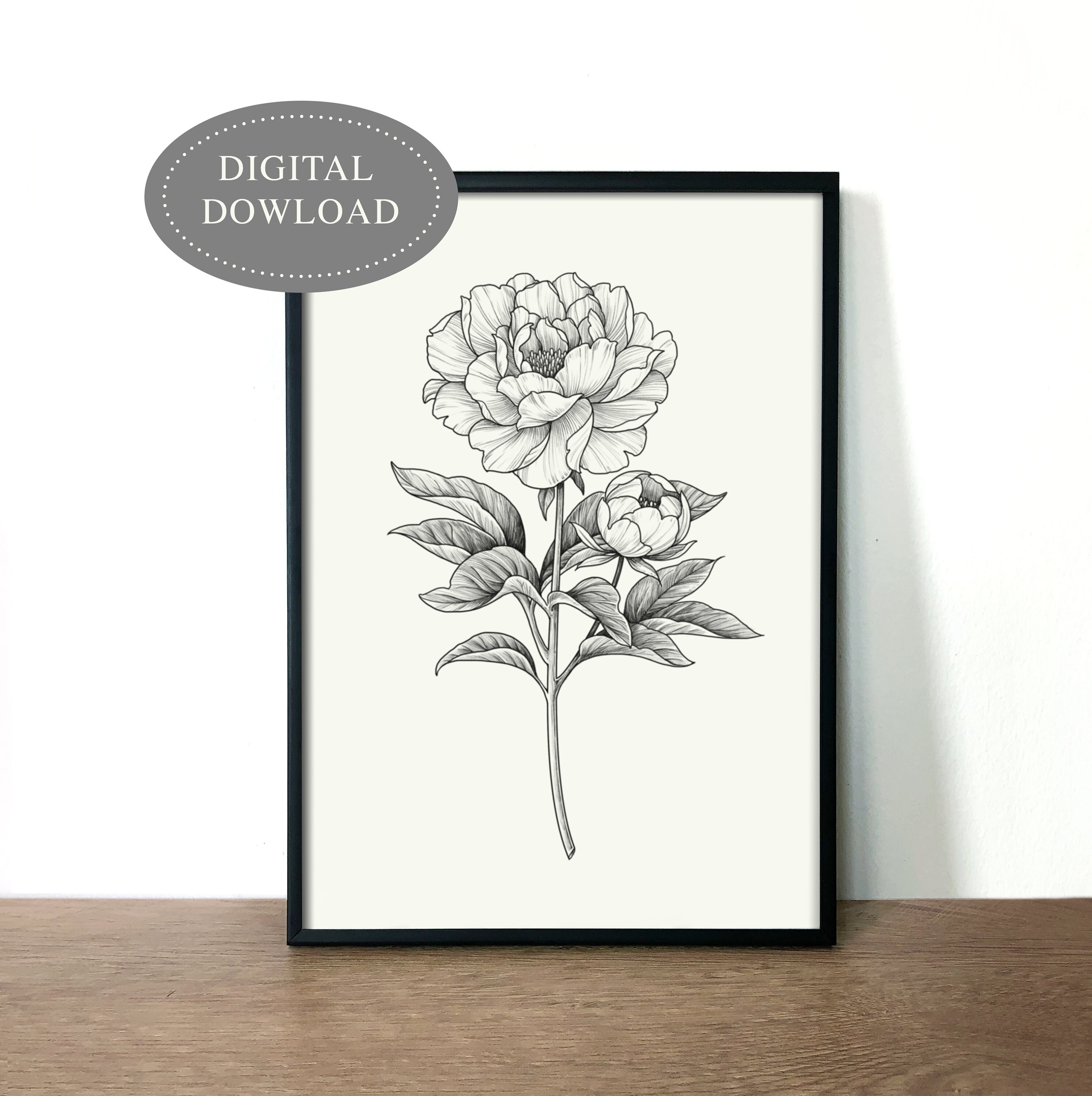 Peony Flower Instant Download Print, Printable Wall Art, Digital File ...