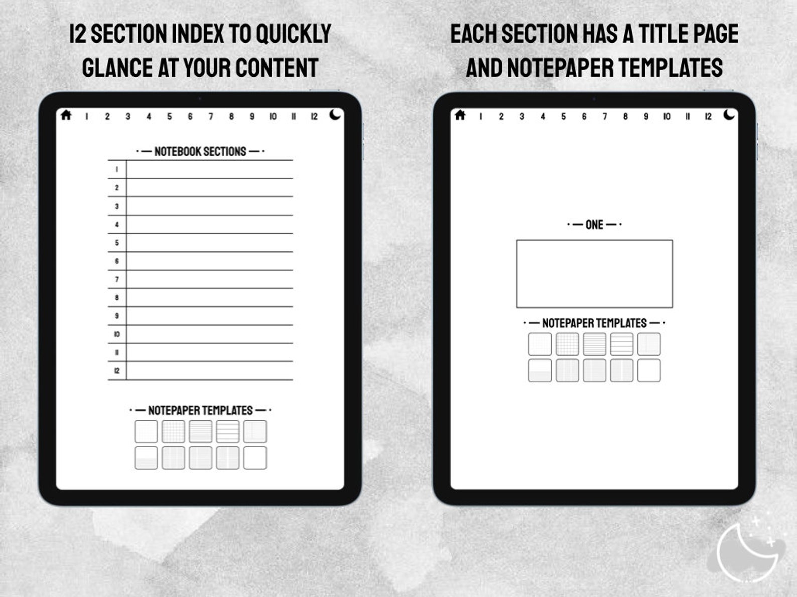 12 Section Notebook, Digital Notebook , Minimalist Notebook, PDF ...